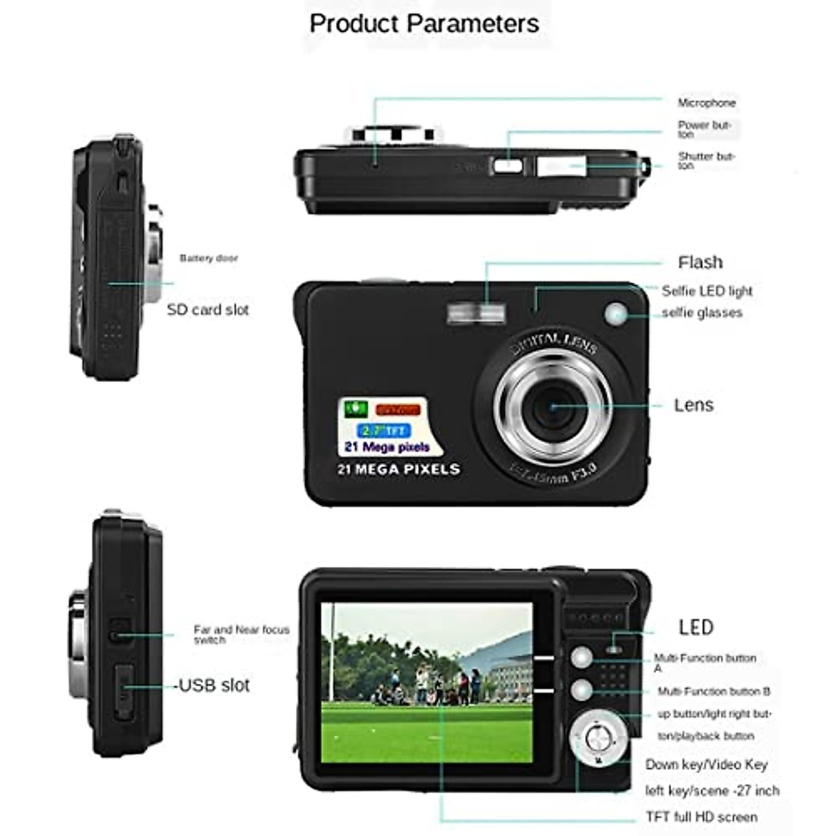 LINXHE Digital Camera 2.7 inch HD Camera Compact Camera Pocket Camera,8X Digital Zoom Rechargeable Small Digital Cameras for Kids,Beginners (Color : Red)