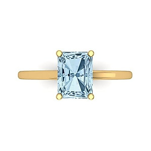 Clara Pucci 2.0 ct Emerald Cut Solitaire Natural Swiss Blue Topaz Bridal Designer Anniversary Engagement Ring 14k Yellow Gold 10.25
