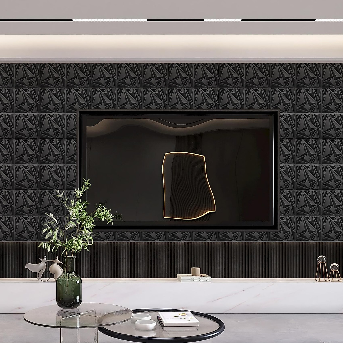 STICKGOO 33 Pack 3D Wall Panels for Interior Wall Decor, Black Diamond Design Accent Wall Decor, 12''x12'' Modern Wall Panels for Gaming Room Bedroom TV Background