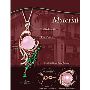 HXZZ Fine Jewelry Natural Gemstone Rose Quartz Sterling Silver Pendant Necklace Birthstone Anniversary Birthday Gifts for Women Her Mom Mother Wife