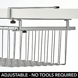 mDesign Large Metal Wire Hanging Pullout Drawer Basket - Sliding Under Shelf Storage Organizer - Attaches to Shelving - Easy Install - Silver