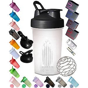 A Small Clear Shaker Bottle w. Black Lid,12Oz/400ml Measurement Marks & Stainless Whisk Blender Mixer Ball,Made of PP5,-4~248 °F,Perfect for Nutrition/Protein/Keto/Juice Powder Shaking, 0XP3W