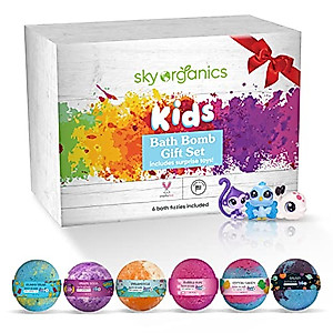 Sky Organics - Kids Bath Bomb Gift Set, Bath Bombs with Surprise Kids Bath Toys Inside - Epsom Salt, Fizz, Fun Colors - Natural, Vegan & Cruelty Free - Kids Skin Care & Self Care - 6 Scents