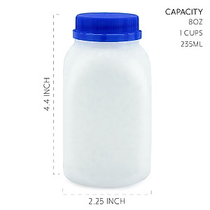 Cornucopia Brands 8-Ounce Plastic Milk Bottles (12-Pack); HDPE Bottles Great for Milk, Juice, Smoothies, Lunch Box & More, BPA-Free, Dishwasher-Safe, BPA-free
