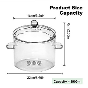 Hoypeyfiy Glass Saucepan with Cover, Transparency Stovetop Pot,Dual Handles Pan with Lid for Pasta Noodle, Soup, Milk, Baby Food making or heating 1.35L/1.9L (1.9L)