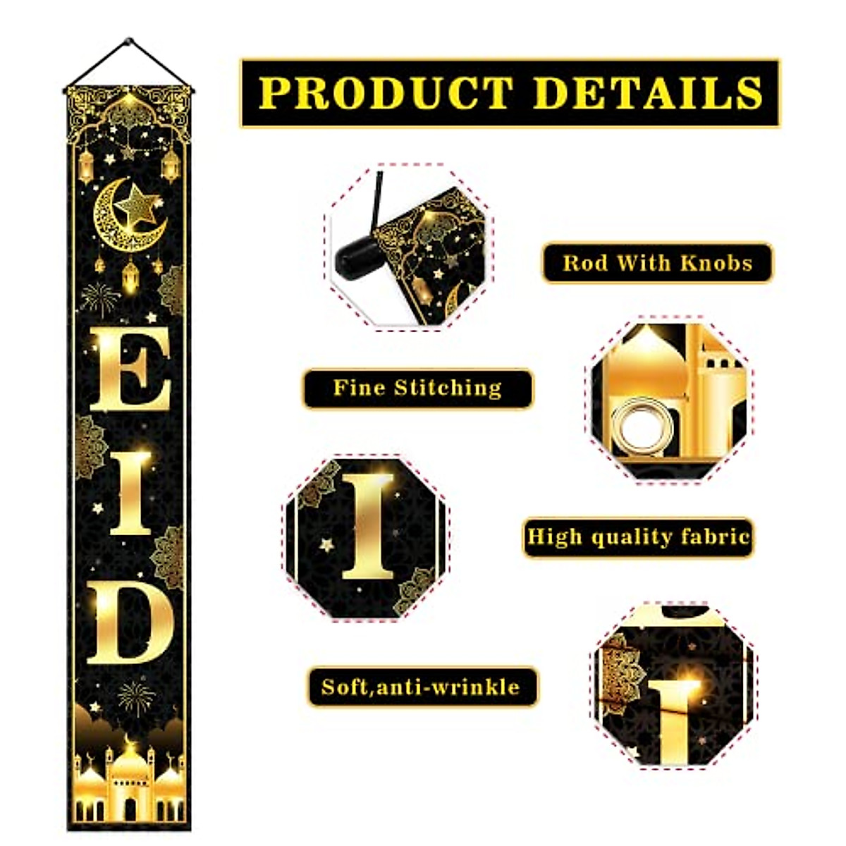 2 In 1 Ramadan and Eid Door Banner, Ramadan and Eid Decorations for Home, Ramadan Banner Decorations, Eid Mubarak Door Sign, Ramadan Door Decoration, Eid Mubarak Door Banner for Indoor Outdoor tineit