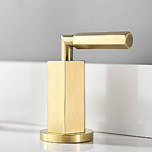 Phiestina Widespread Brushed Gold 8 Inch 2 Handles 3 Holes Hexagonal Widespread Bathroom Faucet, Bathroom Sink Faucet with Stainless Steel Metal Pop Up Drain,NS-WF001-6-BG