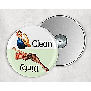 Rosie The Riveter Pin Up Girl Clean Dirty Dishwasher Magnet 2.25 Inch Round
