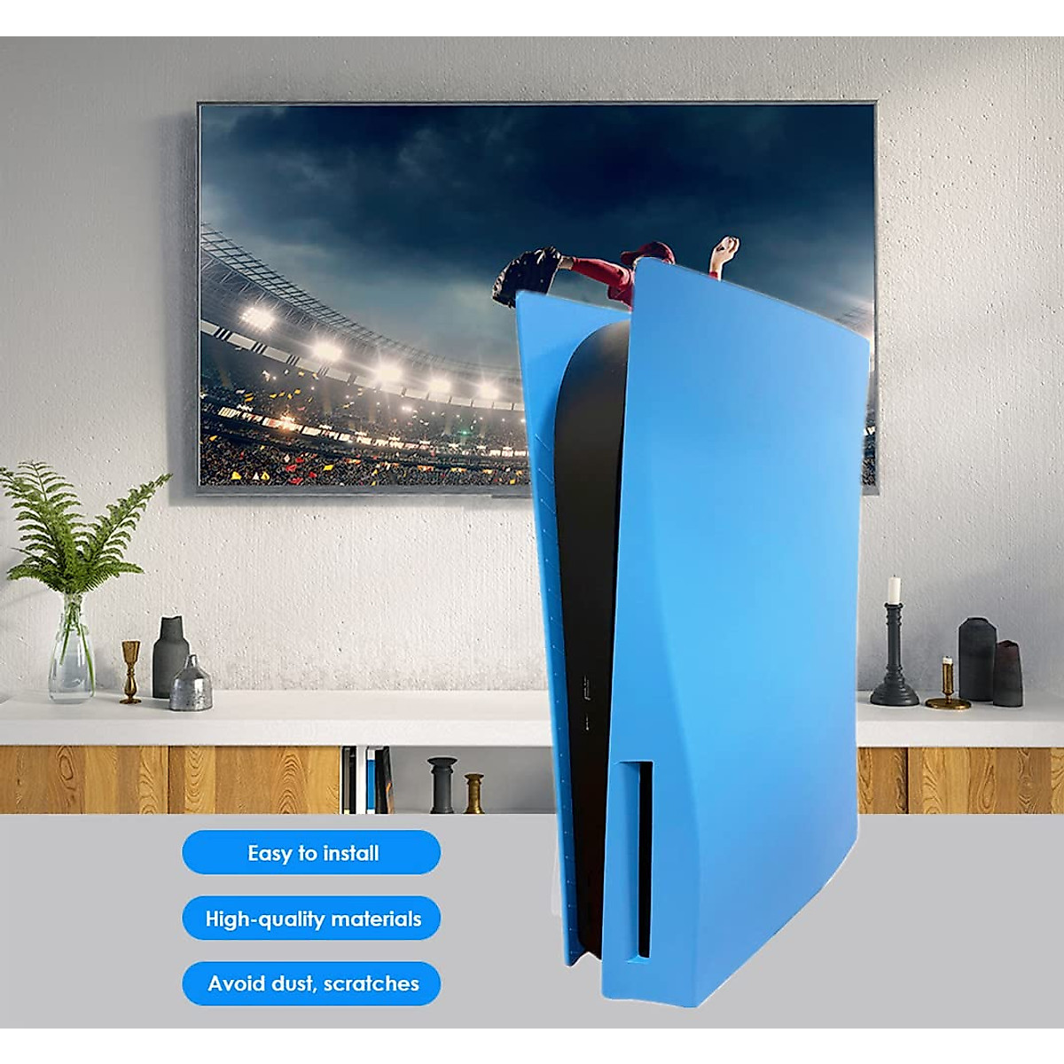 Gaming Console Faceplate Cover with Cat Grips for PS5 Disk Edition Skin Shell Skin Hard Protective Shell Blue