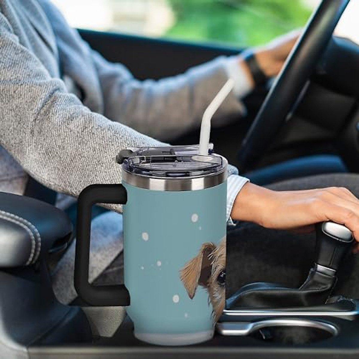 STVNKML 40 Oz Tumbler with Handle Funny Dog in Bathtub Stainless Steel Coffee Mug Reusable Travel Mug Leak-proof Insulated Car Cup Large Capacity Tumbler for Travel, Outdoor, Home Use (Black)