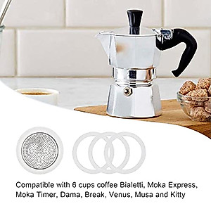 4PCS Gasket for Stovetop Espresso Coffee Makers, Denkuhin Silicone Coffee Maker Cups Replacement Packing 3 Gaskets Seals and 1 Filter for Coffee Pot Replacements Compatible with Moka Espresso(6 Cup)