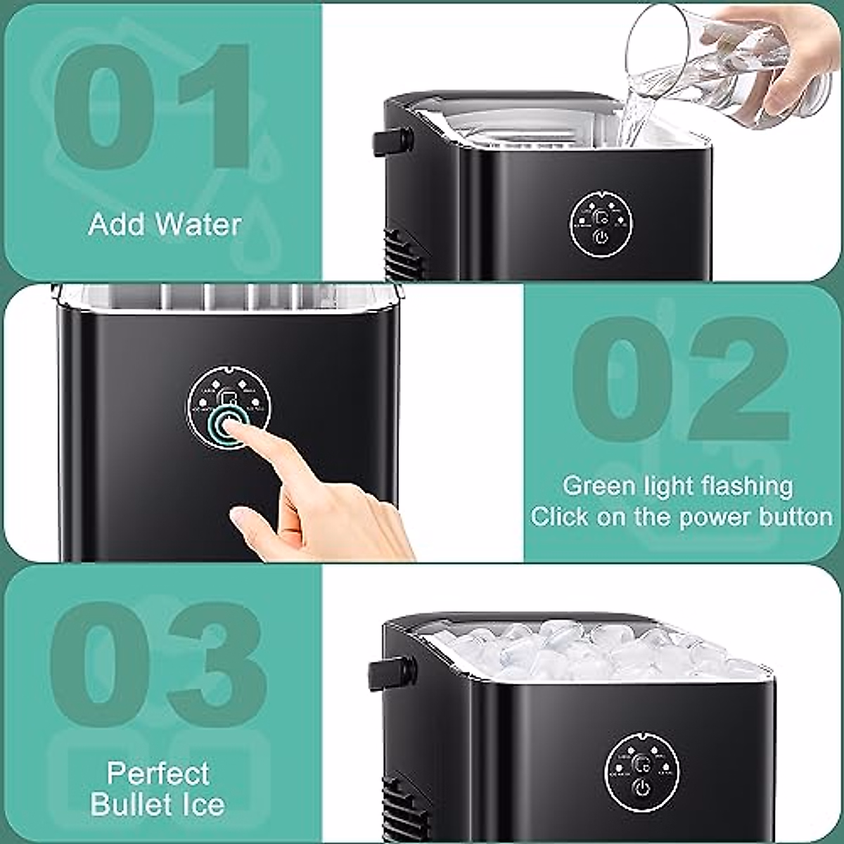 Ice Makers Countertop,Ice Maker Machine 9 Mins 8 Bullet Ice,26.5lbs/24Hrs,Portable Ice Maker Machine with Self-Cleaning,Ice Scoop&Basket,for Home/Kitchen/Office/Party/RV