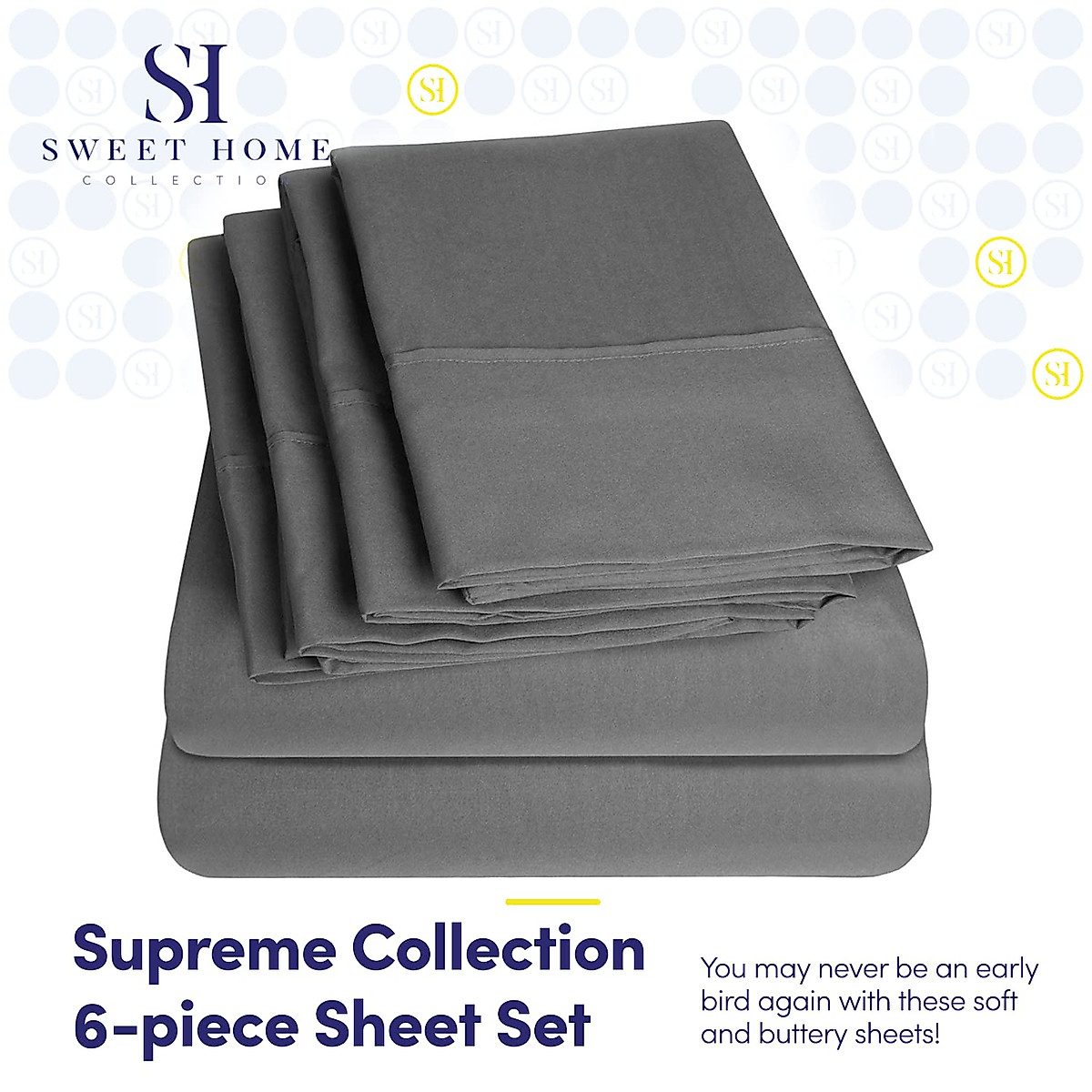 King Size Bed Sheets - 6 Piece 1500 Supreme Collection Fine Brushed Microfiber Deep Pocket King Sheet Set Bedding - 2 Extra Pillow Cases, Great Value, King, Gray