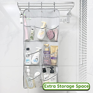 Unjumbly Mesh Hanging Shower Caddy - 8 Pockets to Hold Toiletries, Shampoos, Conditioners, Soaps, Over-the-door Organizer with 3 Metal Hooks for Bathroom, Bedroom, Kitchen, Traveling, RVs, Campers