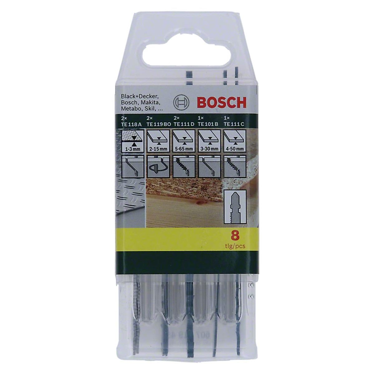 Bosch 2607019458 Jigsaw Blade Set with T-Shaft 8 Pcs