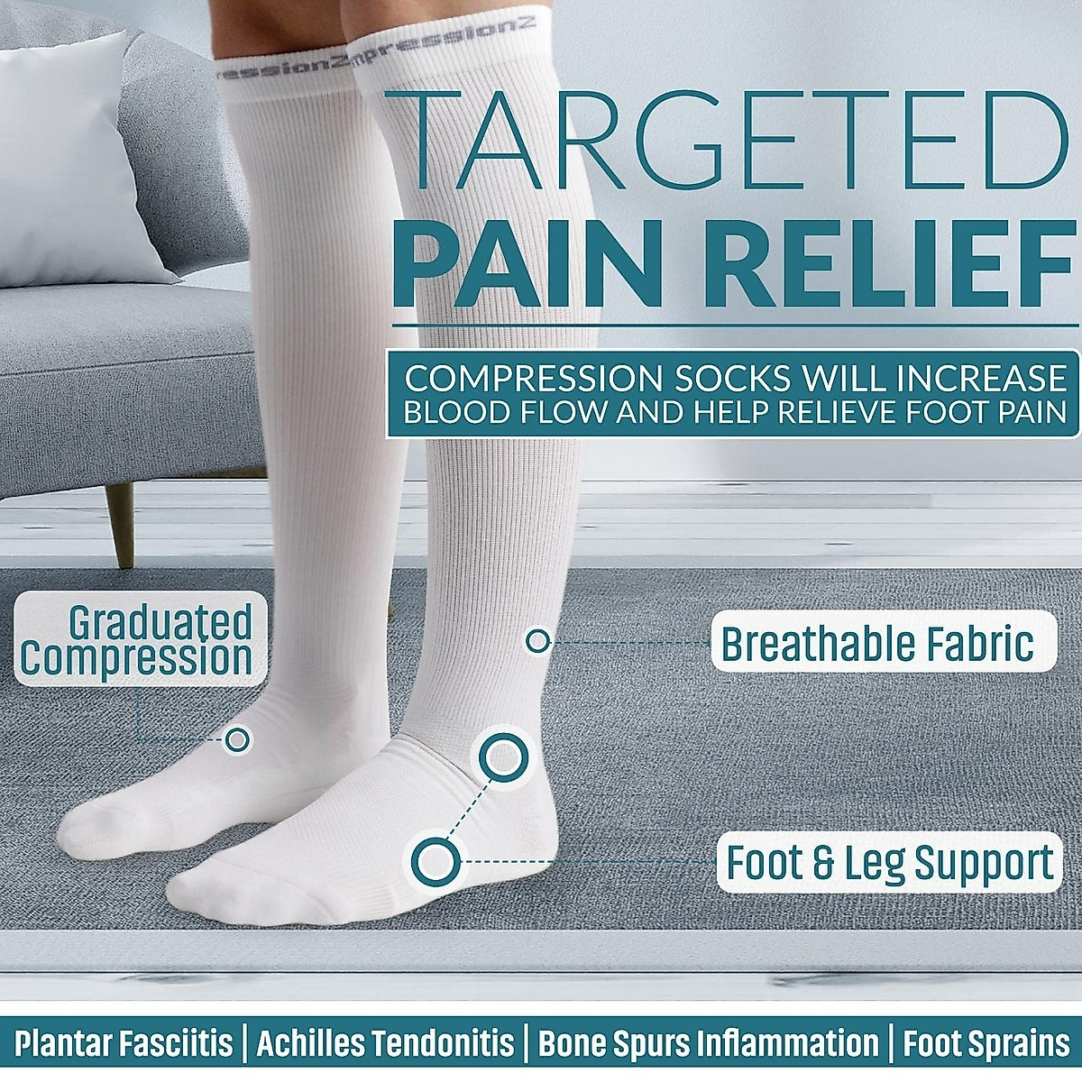 CompressionZ Compression Socks For Men & Women - 30 40 mmHG Graduated Medical Compression - Travel, Edema - Swelling in Feet & Legs - S, Nude