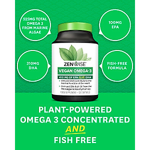 Zenwise Health Vegan Omega 3 Supplement for Women and Men from Marine Algae Oil with DHA & EPA - Plant Powered Fish Oil Alternative, Sustainably Sourced for Heart, Eye & Joint Health -120 CT