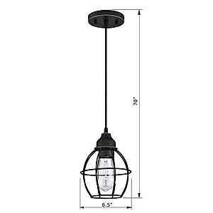 WISBEAM Dark Bronze Kitchen Island Pendant Lighting Fixture, Cage Hanging Pendant Lights with E26 Medium Base Max. 60 Watts, Bulbs not Included, 2-Pack