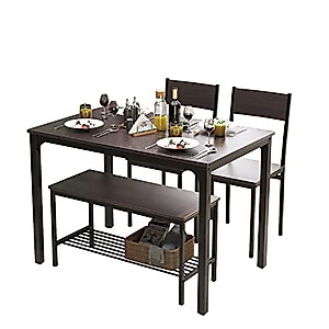 DlandHome Dining Table Set, Kitchen Table Set Breakfast Table Set, 4 Piece Kitchen Dining Room Table Sets with 2 Chairs and 1 Bench, Kitchen Coffee Table Set Modern Table Set