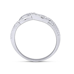 Aria Jewels 14k White Gold Plated 925 Sterling Silver Infinity Rope Natural Diamond Ring For Women (0.03 Cttw, I-J Color, I2-I3 Clarity) Ring Size-7