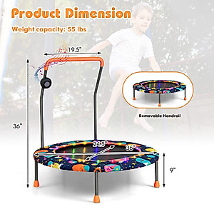 Goplus 36" Mini Trampoline for Kids, Toddler Trampoline with LED Lights, Bluetooth Speaker, Removable Handle, Safe Padded Cover, Indoor Outdoor Small Rebounder for Child Boys Girls (Navy, Space)