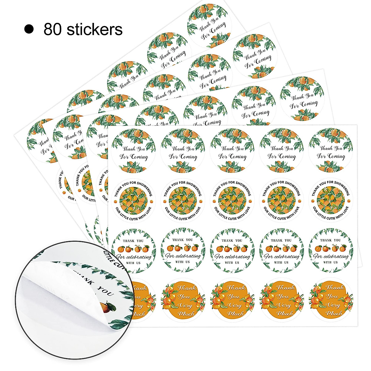 80 Little Cutie Thank You Stickers, Baby Shower Thank You Stickers, Summer Citrus Botanical Clementine Orange Baby Shower Decorations(2 Inch)