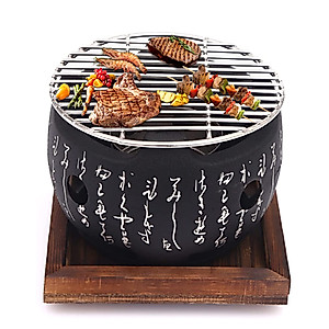 6.3in Japanese Style BBQ Grill Portable Round Barbecue Stove Food Charcoal Stove with Wire Mesh Grill and Base Japanese Tabletop Household Barbecue Tools for 1-2 Person