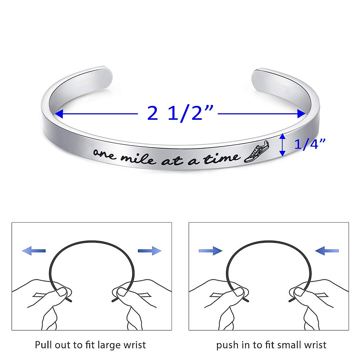 LParkin Marathon Runners Gifts Bracelet Running Jewelry Men Women One Mile At A Time Bracelet 1/4” x 6" Stainless Steel Polished Finish