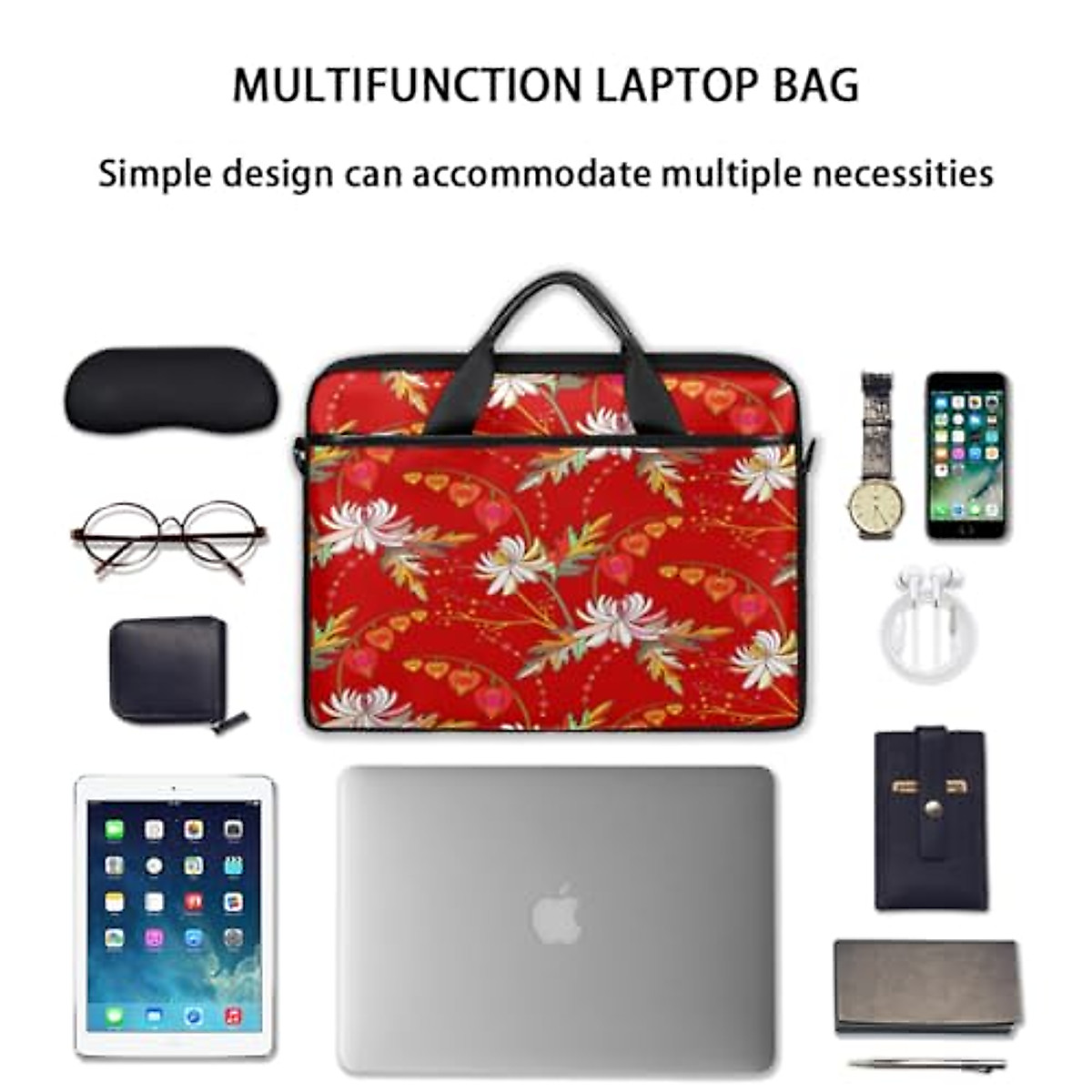 Ethnica Flower Laptop Computer Bag Waterproof Shoulder Messenger Bag 13-15 inch Durable Laptop Tote Bag with Shoulder Strap Handle Lightweight Crossbody Briefcase