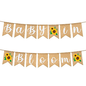 ANGOLIO Sunflower Baby in Bloom Shower Burlap Banner Decoration, Wall Hanging Sunflower Banner Decor Different Color Pattern With Rope Baby Shower Hanging Banner Sign Decor Party Indoor Decorations