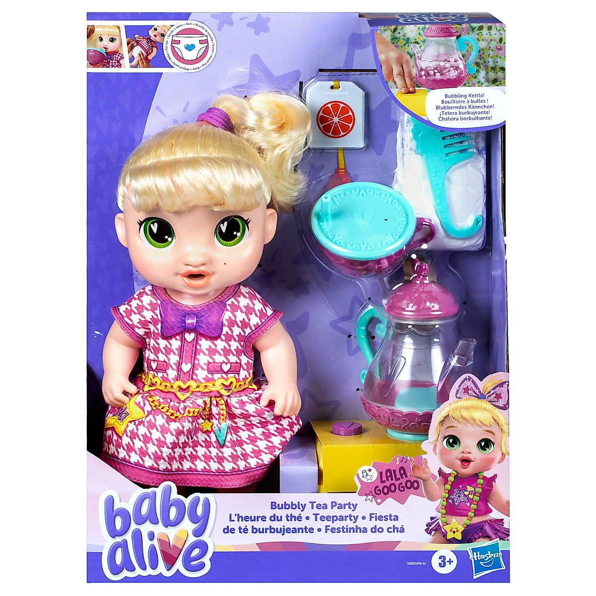 Baby Alive Bubbly Tea Party LaLa GooGoo Doll with Teapot Accessories, Blonde Hair, 11 Inches, Toys for 3 Year Old Girls and Boys & Up