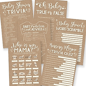 50 Rustic Baby Prediction And Advice Cards, Trivia Games, etc, 25 Baby Animal Matching, Nursery Rhyme Game - 6 Double Sided Cards Baby Shower Games Funny, Baby Shower Ideas Baby Sprinkle Games