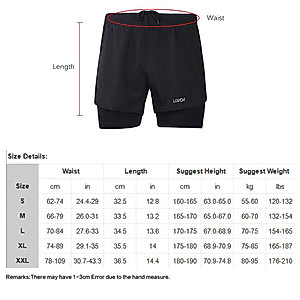 Lixada Men's 2-in-1 Running Shorts Quick Drying Breathable Active Training Exercise Jogging Cycling Shorts with Longer Liner & Reflective Elements, Black/Blue/Green/Grey