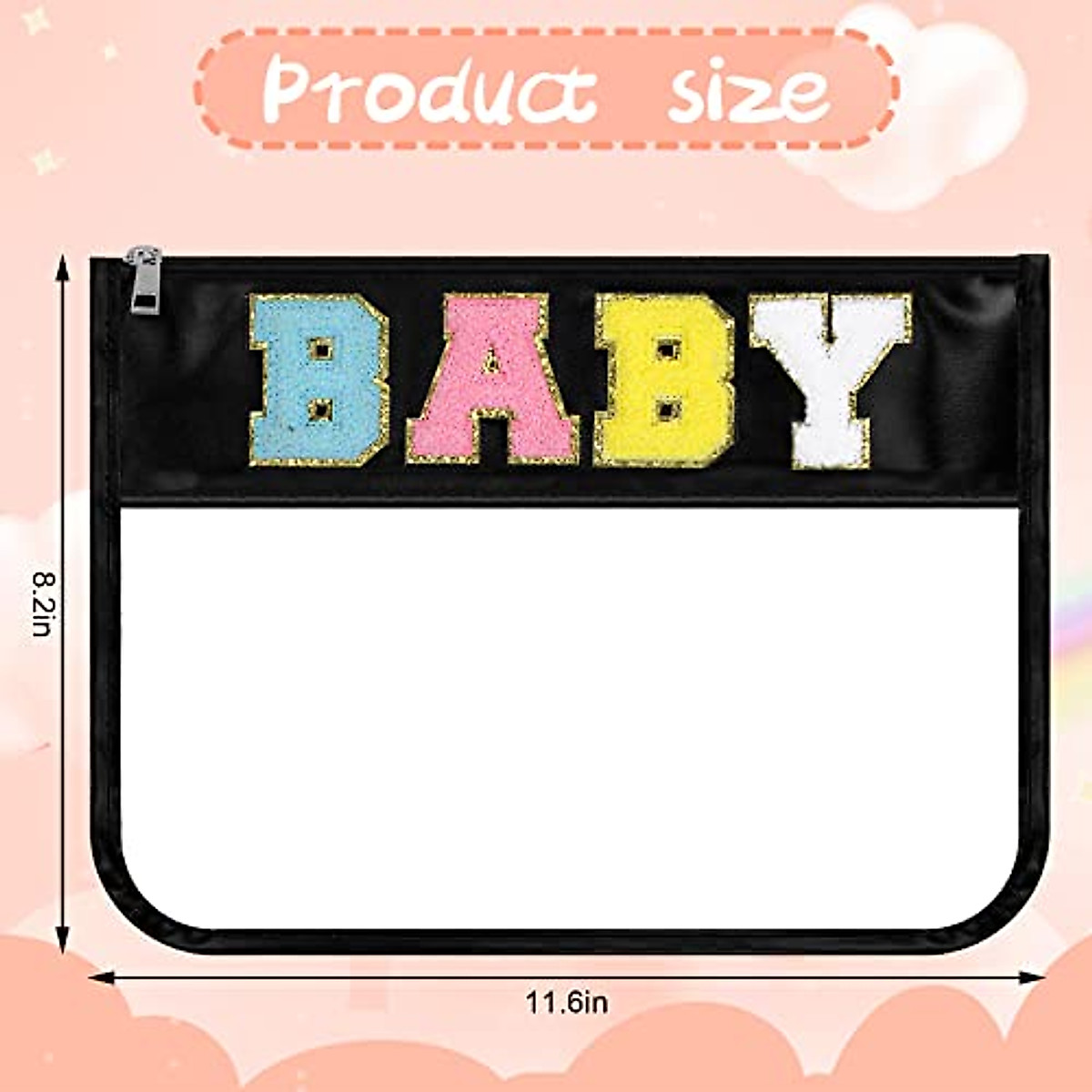 3 Pieces Chenille Letter Clear Zipper Pouches PVC Travel Pouch Waterproof Make up Bag Baby Preppy Snack Bags Clear Cosmetic Bags Mama Toiletry Small Makeup Organizer for Women Girls Kids Gifts
