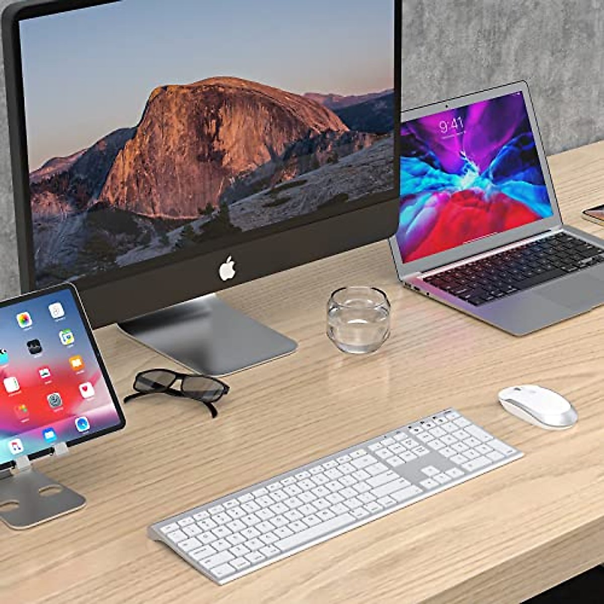 Bluetooth Keyboard Mouse for Mac OS, Ultra Slim Rechargeable Multi-Device Wireless Keyboard Mouse Combo for iMac, MacBook Pro, MacBook Air, iPad