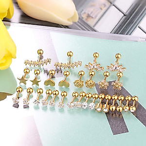 YADOCA Surgical Steel Cartilage Earrings for Women Men Cartilage Piercing Jewelry Stainless Steel Tragus Earrings Gold Cartilage Earring Sets for Multiple Piercing Conch Helix Tragus Piercing Jewelry