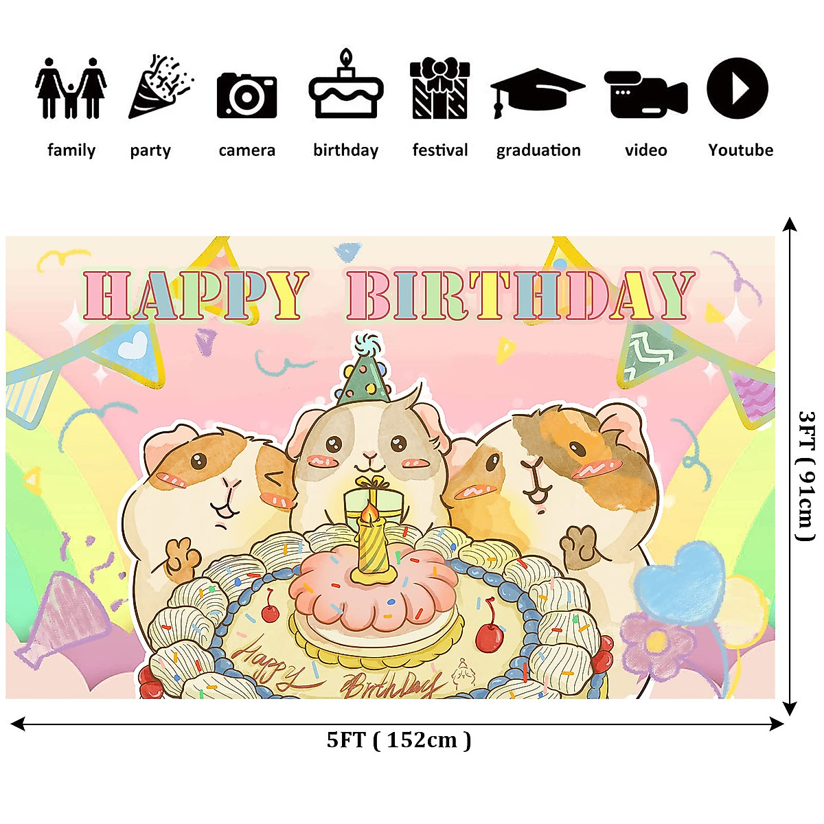 Guinea Pig Theme Birthday Backdrop Party Backdrop Decoration Supplies Guinea Pig Birthday Party Banner Baby Shower Kids Children Photography Background Photo Woodland Green Grass Decor 5x3FT