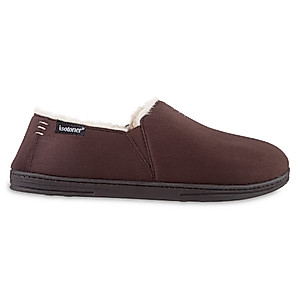 isotoner Men's Recycled Microsuede Nigel ECO Slippers with Advanced Memory Foam and Berber Lining, Dark Chocolate, 8-9