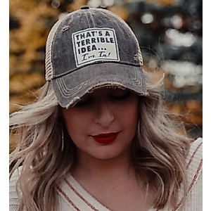 VINTAGE LIFE Women's Trucker Baseball Cap (Terrible Idea, I'm in (Black))