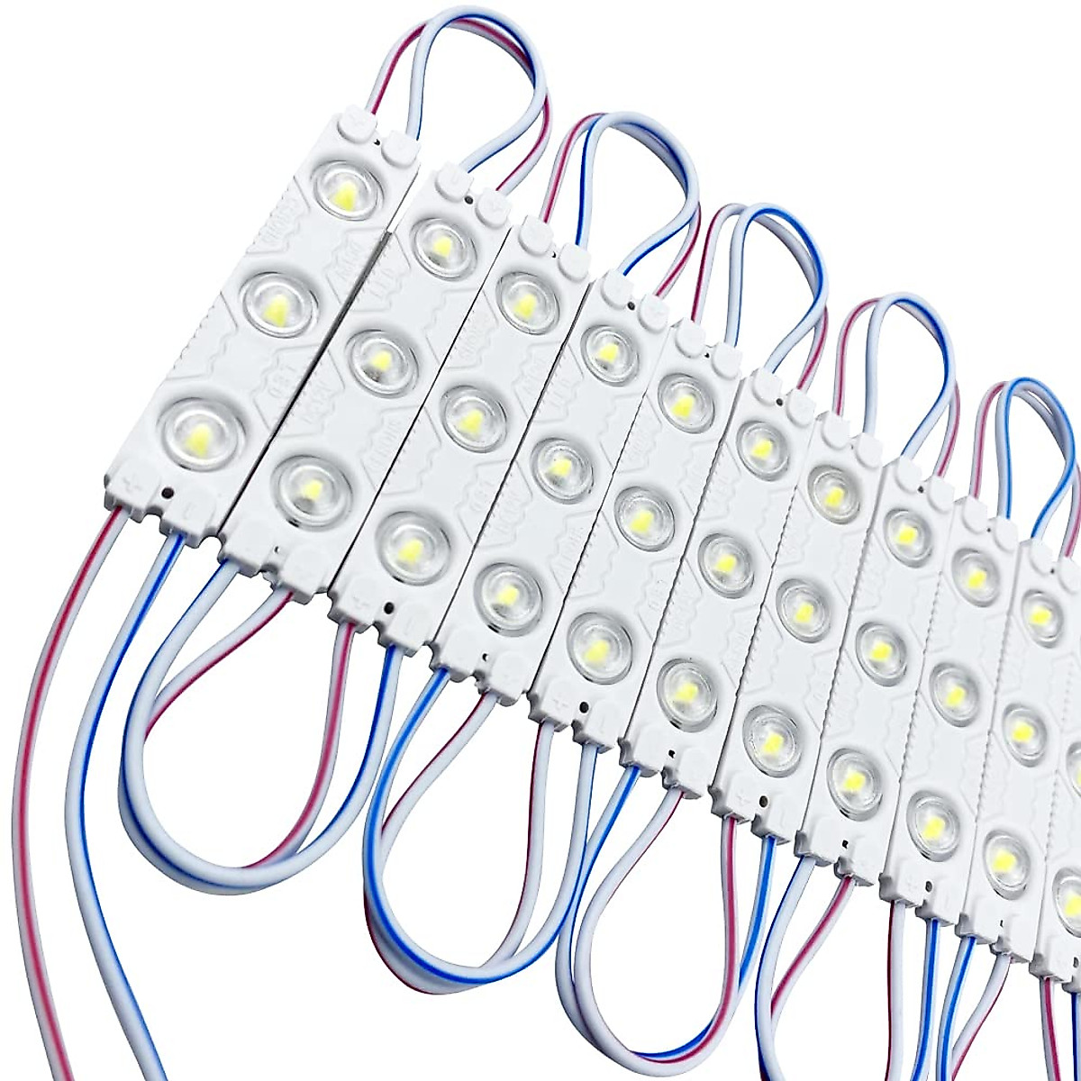 Yolu 20pcs Super Bright 3 LED Injection Module Strip Lights 5630 SMD LEDs with Lens 12V Light for Letter Sign Advertising Signs Storefront Garage-White