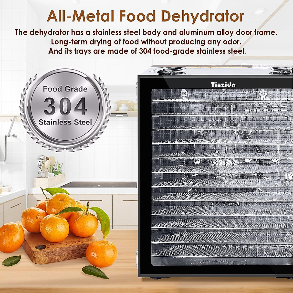 Tinzida Food Dehydrator Machine, 12 Stainless Steel Trays, Dehydrators For Jerky, Meat, Fruit, Pet Treats, Vegetables, Herb, 194ºF Temperature Control, 24H Timer, Safety Over-Heat Protection