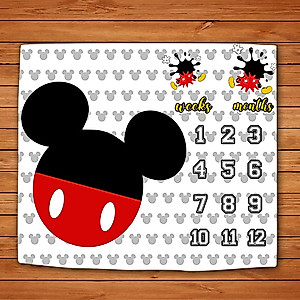 LYLYCTY Baby Monthly Milestone Blanket for 1 to 12 Months Baby, Cartoon Mouse Blanket for Baby Pictures Personalized, Includes Wreath and Frame 48"x40" BTZYLY38