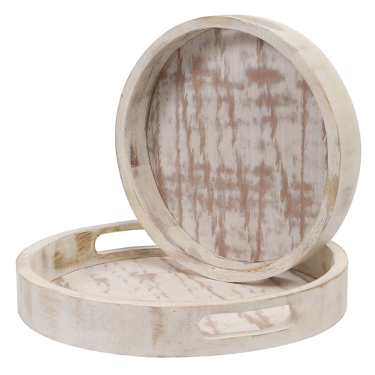 BEDDING CRAFT Set of 2 Countertop Wooden Round Fruit Baskets Decorative Coffee Table Tray – A Ideal Match for Ottoman or Side Table Charcuterie Board or Cheese Platter Kitchen General Storage Space