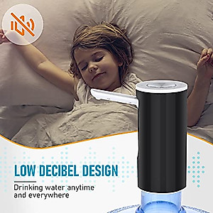 Water Bottle Pump, 2000mAh Battery USB Water jug Pump for 5 Gallon Water Pump,Portable Automatic Water Dispenser Pump for Home Office RV Camp (Foldable) Black