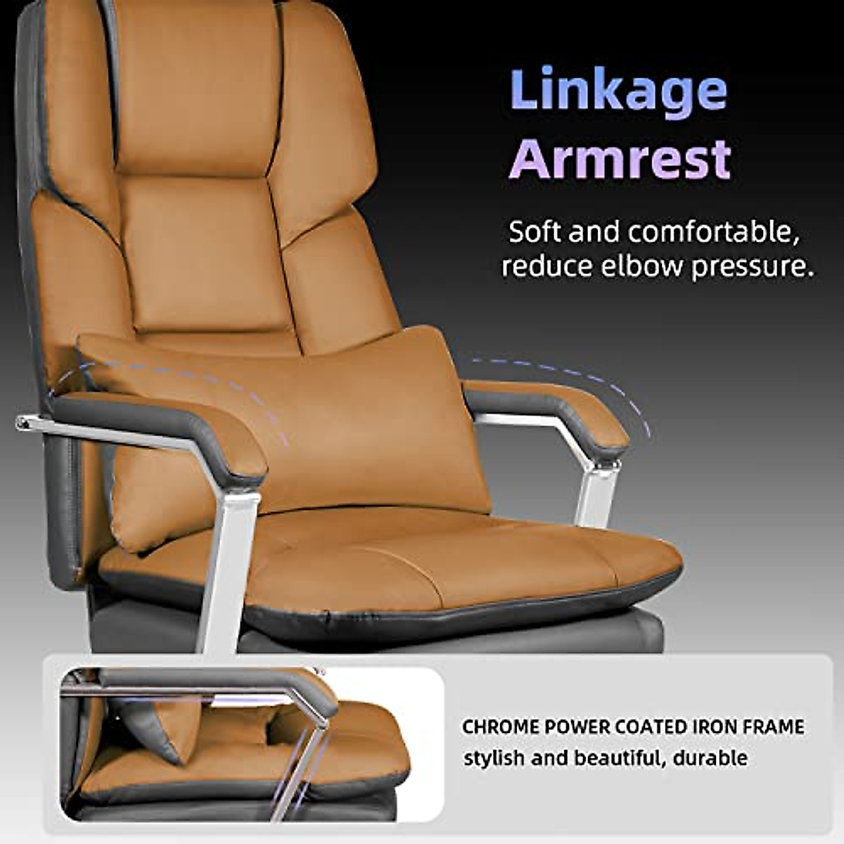 SeekFancy Reclining Office Chair with Footrest O203, Big and Tall Office Chair 500lbs Wide Seat with 170° Backrest, High Back Large Executive Office Chair Lumbar Support，Brown Leather Managerial Chair