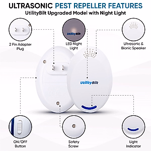 UtilityBilt Ultrasonic Pest Repeller indoor 4 Pack Pest Repellent Ultrasonic Plug in for Home and Kitchen | Mouse Repellent | Eco-Friendly Safe for Humans, Bug Repellent for Pest Control, mice, Spider