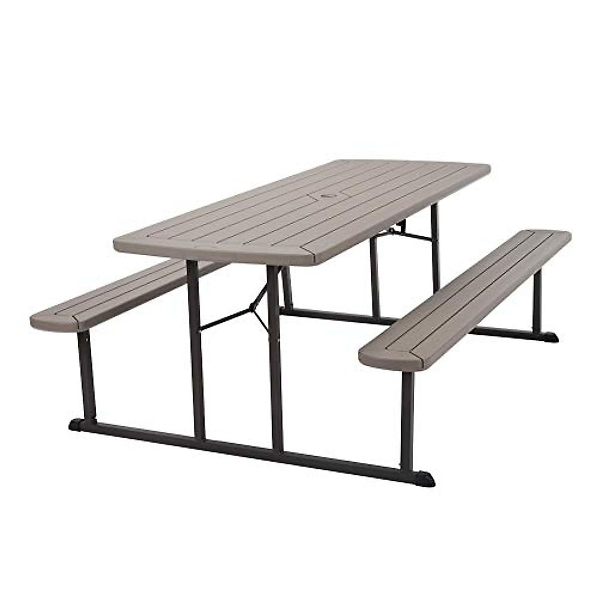 COSCO Outdoor Living 6 ft. Folding Picnic Table, Taupe Wood Grain with Brown Legs