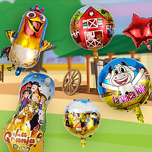 La Granja De Zenon Party Supplies Bartolito and La Vaca Lola,Foil Mylar Farm Animals Balloons for Kids,20inch Round Cow Themed Decorations Party Favors（8PCS）
