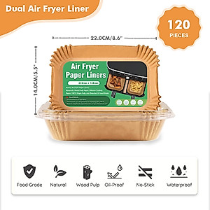 Air Fryer Parchment Paper Liners for Ninja, 120PCS Air Fryer Liners Disposable Baking Paper Liner Accessories for Ninja Foodi Dual Dz201, Dz401 with 2 Baskets 8.6"X5.5"