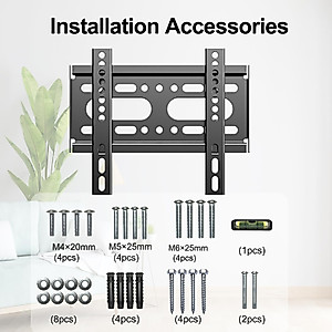 GLWIXY Fixed TV Wall Mount for 14-42" Flat Screen TVs, Small Wall Mount TV Bracket fit 19 24 28 32 35 39 40 inch, VESA Up to 200x200mm 55lbs Max Load, Easy Install Low Profile Monitor Mount Bracket